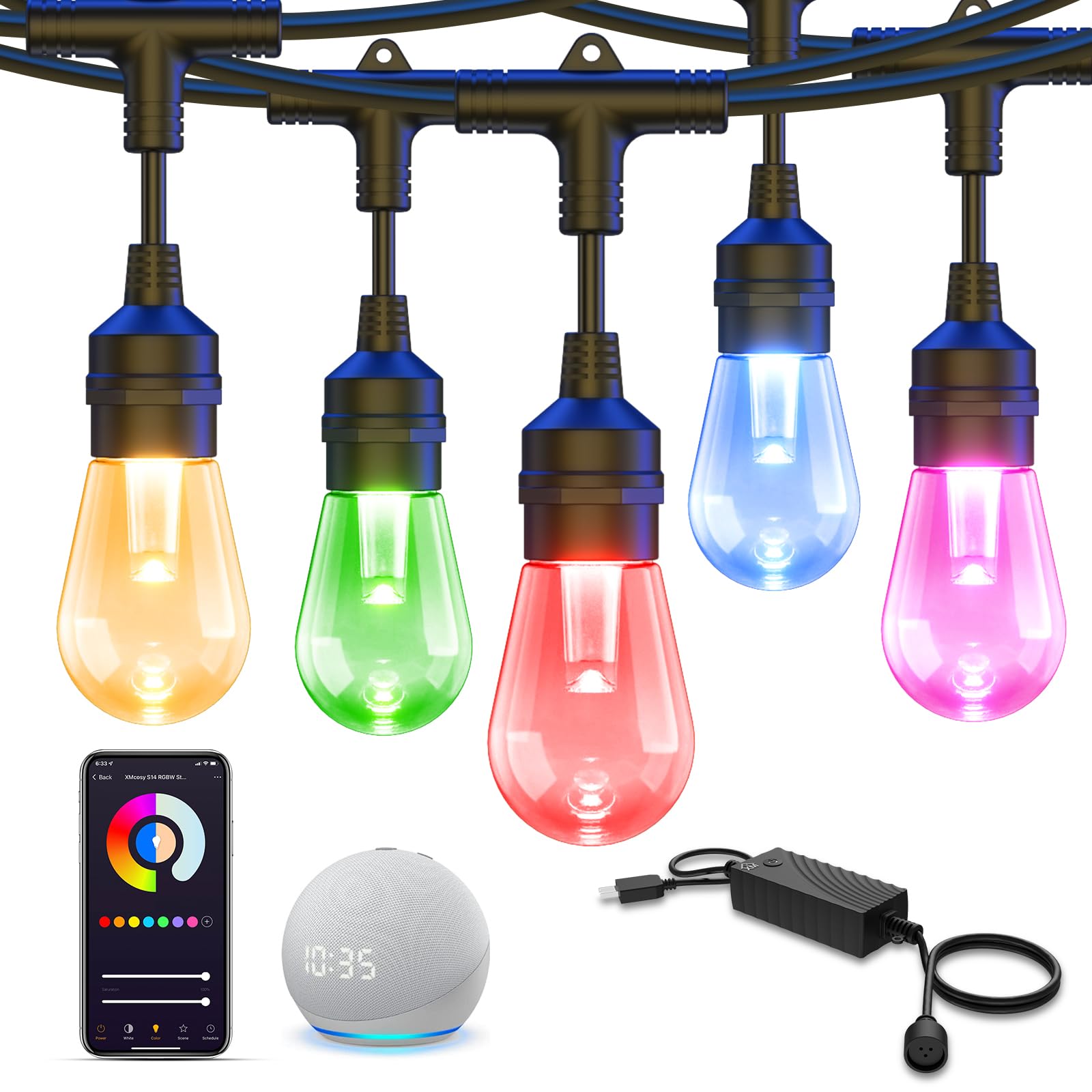 XMCOSY+ Smart Outdoor String Lights, 72.5Ft RGB Color Changing LED ...