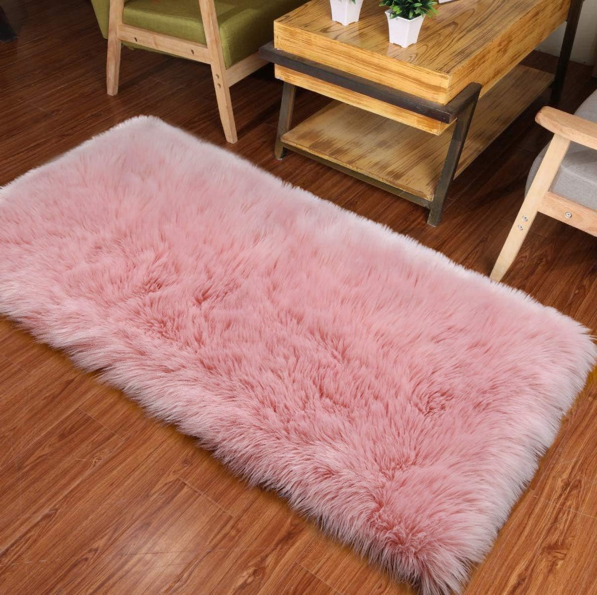 Blugonz Pink Rugs Faux Fur Sheepskin Rug, Bedroom Rug Fluffy Rug Home ...
