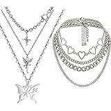 Butterfly Lock Chains Necklace Angel Layered Choker Emo Aesthetic ...