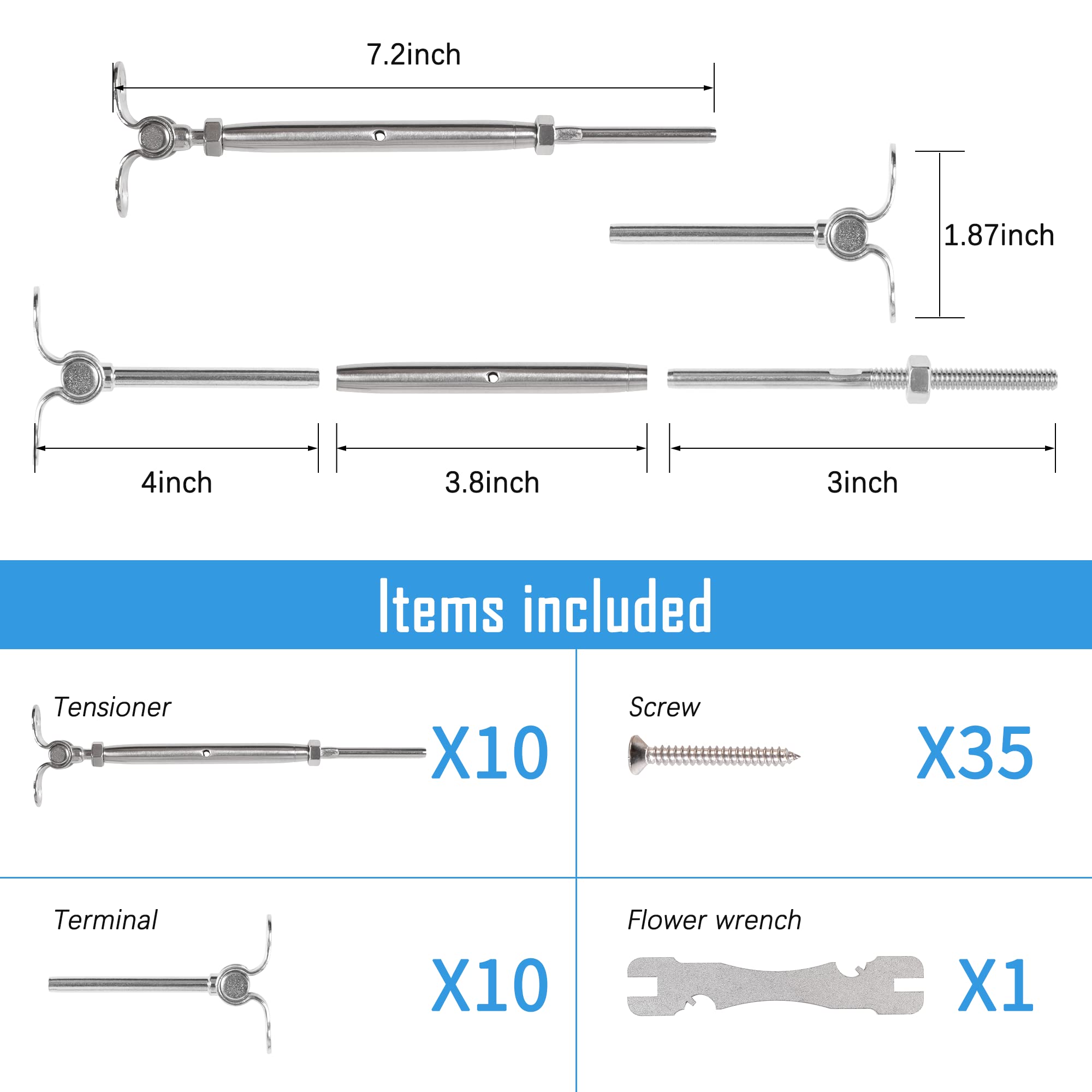 Mua Helffer 10 Pairs Cable Railing Hardware,1/8" Adjustable Angle 180 ...