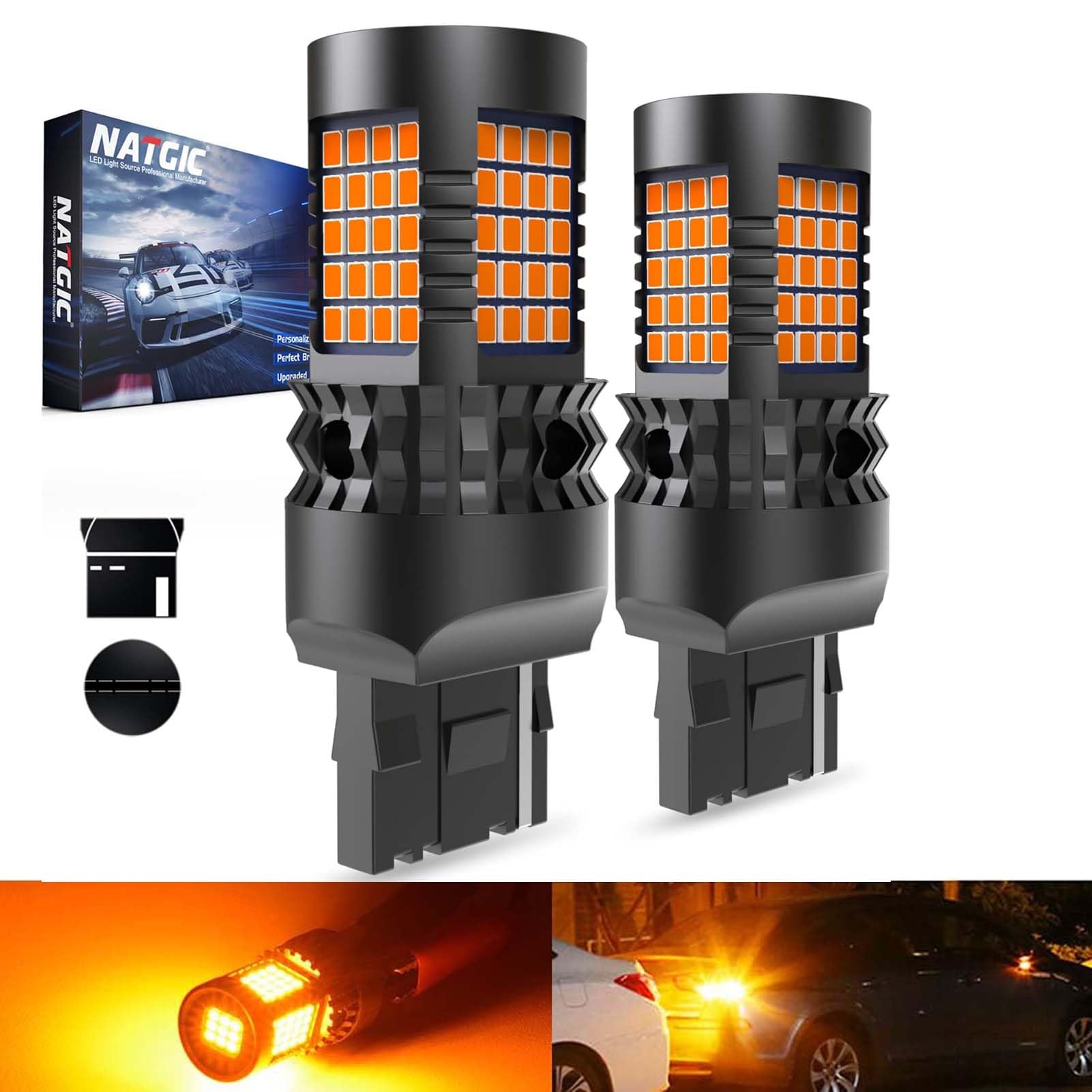 NATGIC Amber 7440 T20 LED Bulbs Yellow Canbus Error Free Turn Signal ...