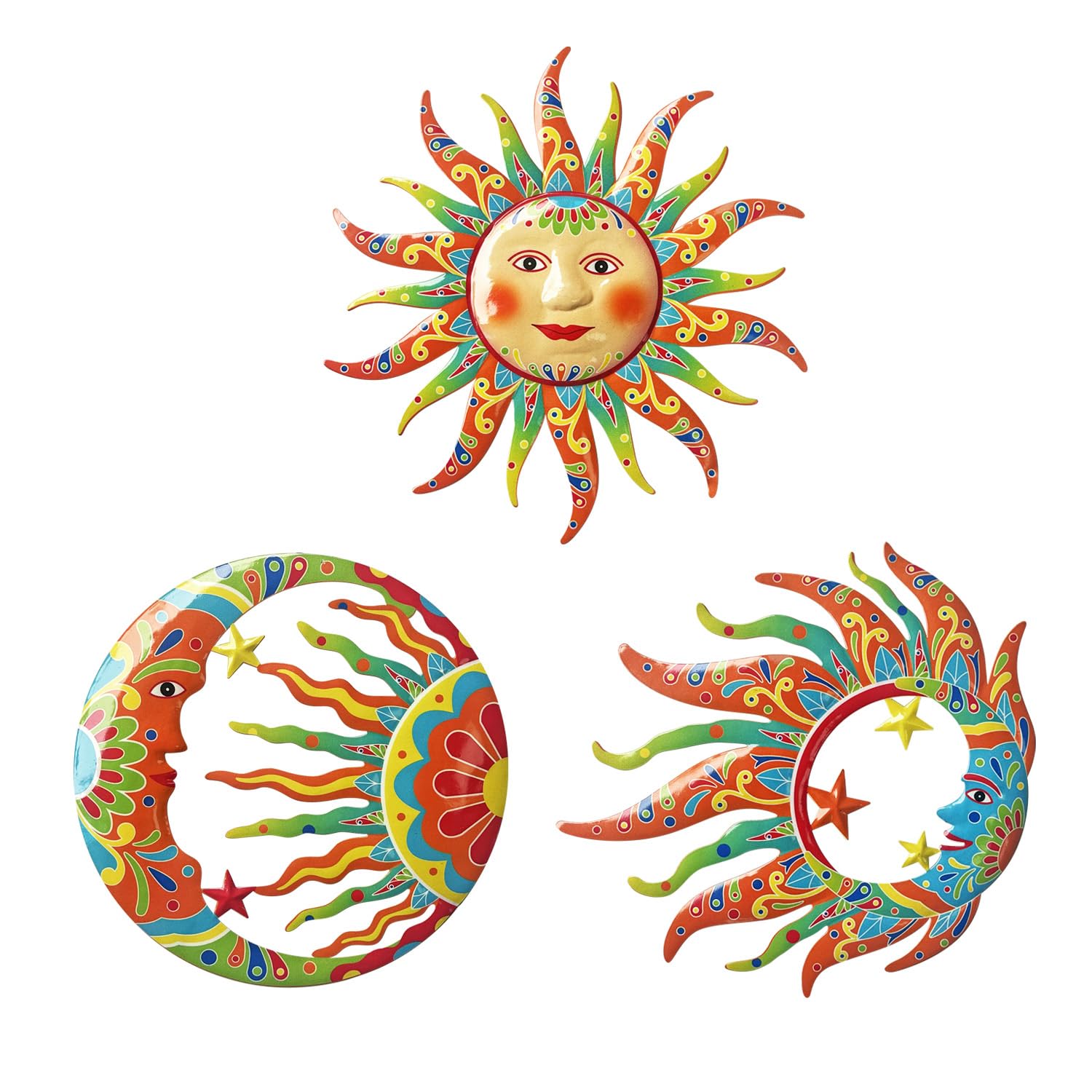 VividLadybug Metal Sun Moon Wall Art Decor,set of 3,Vivid Sun Moon ...