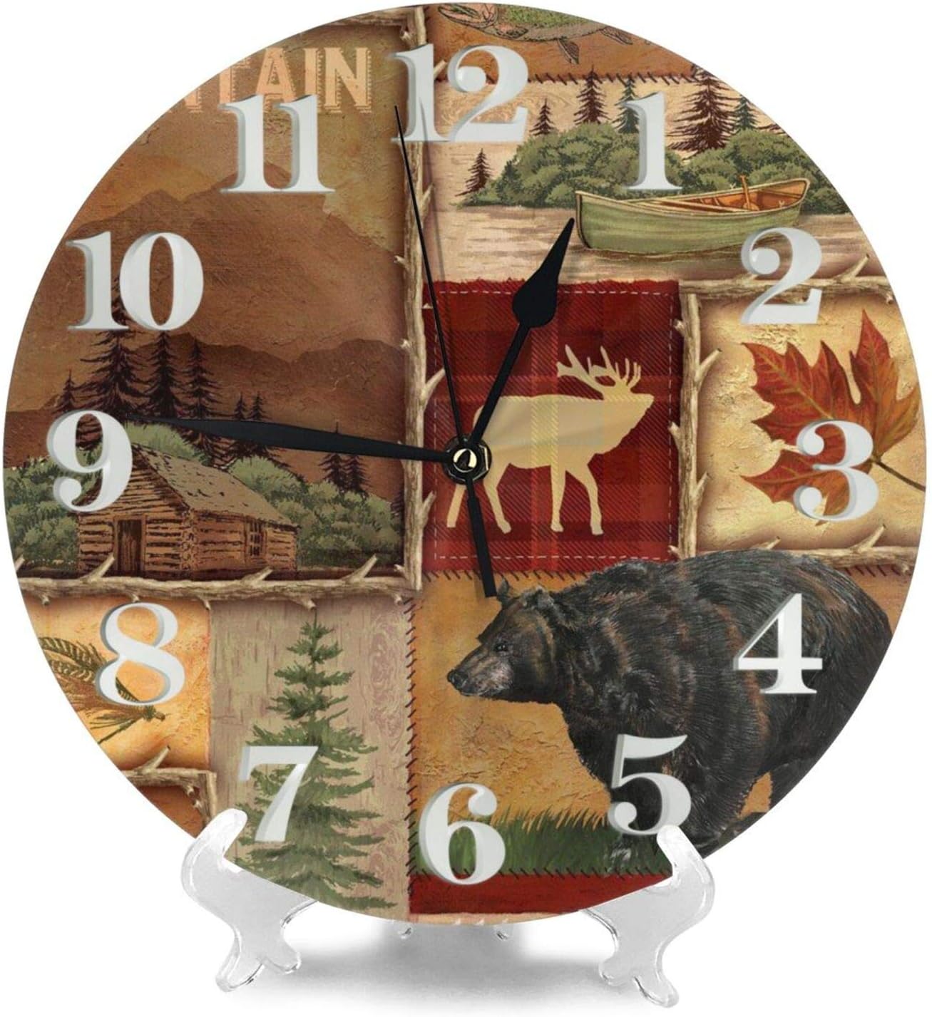Rustic Lodge Bear Moose Deer Wall Clock, Silent Non-Ticking Quality ...