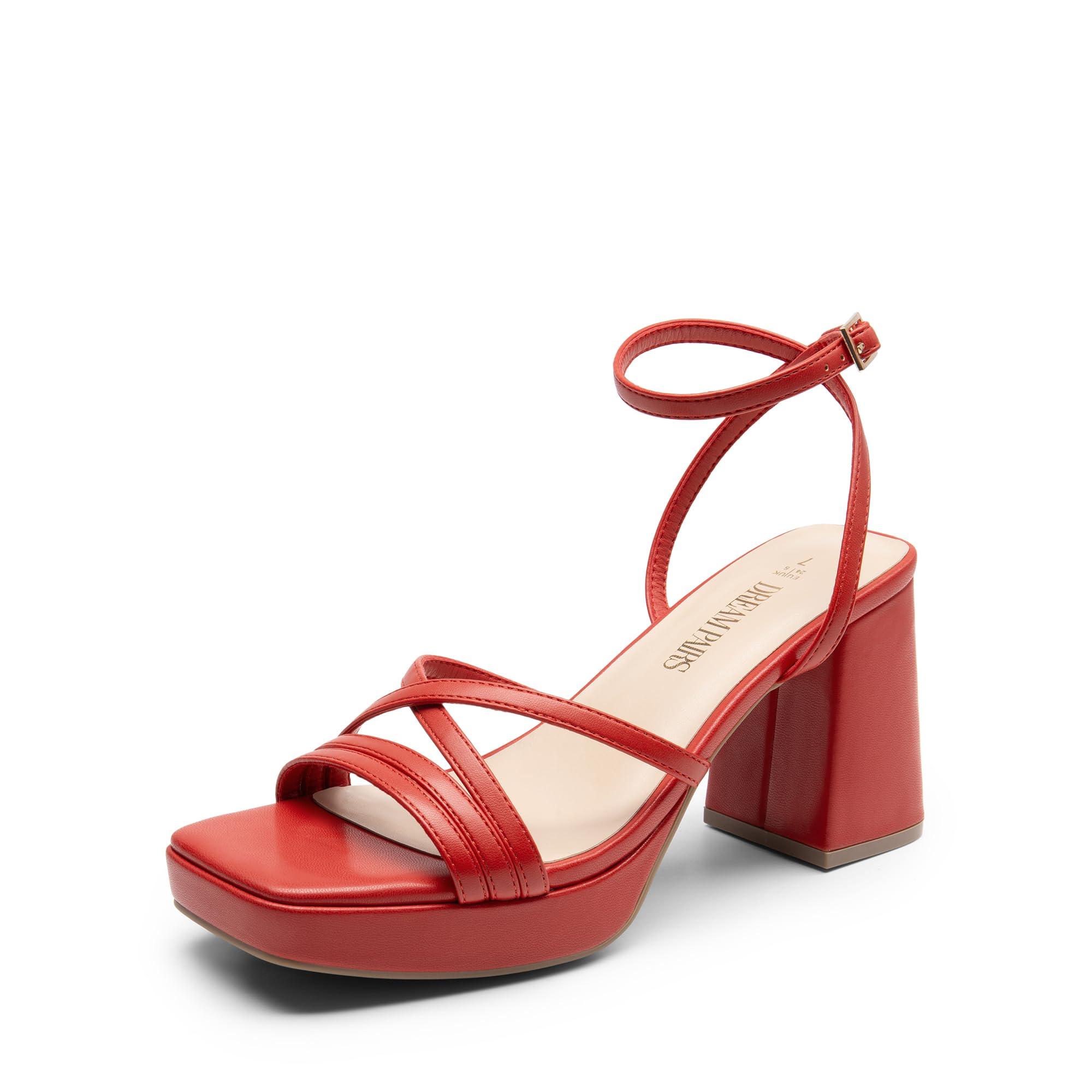 DREAM PAIRS Strappy Heels for Women Platform Chunky High 3-inch Heeled ...