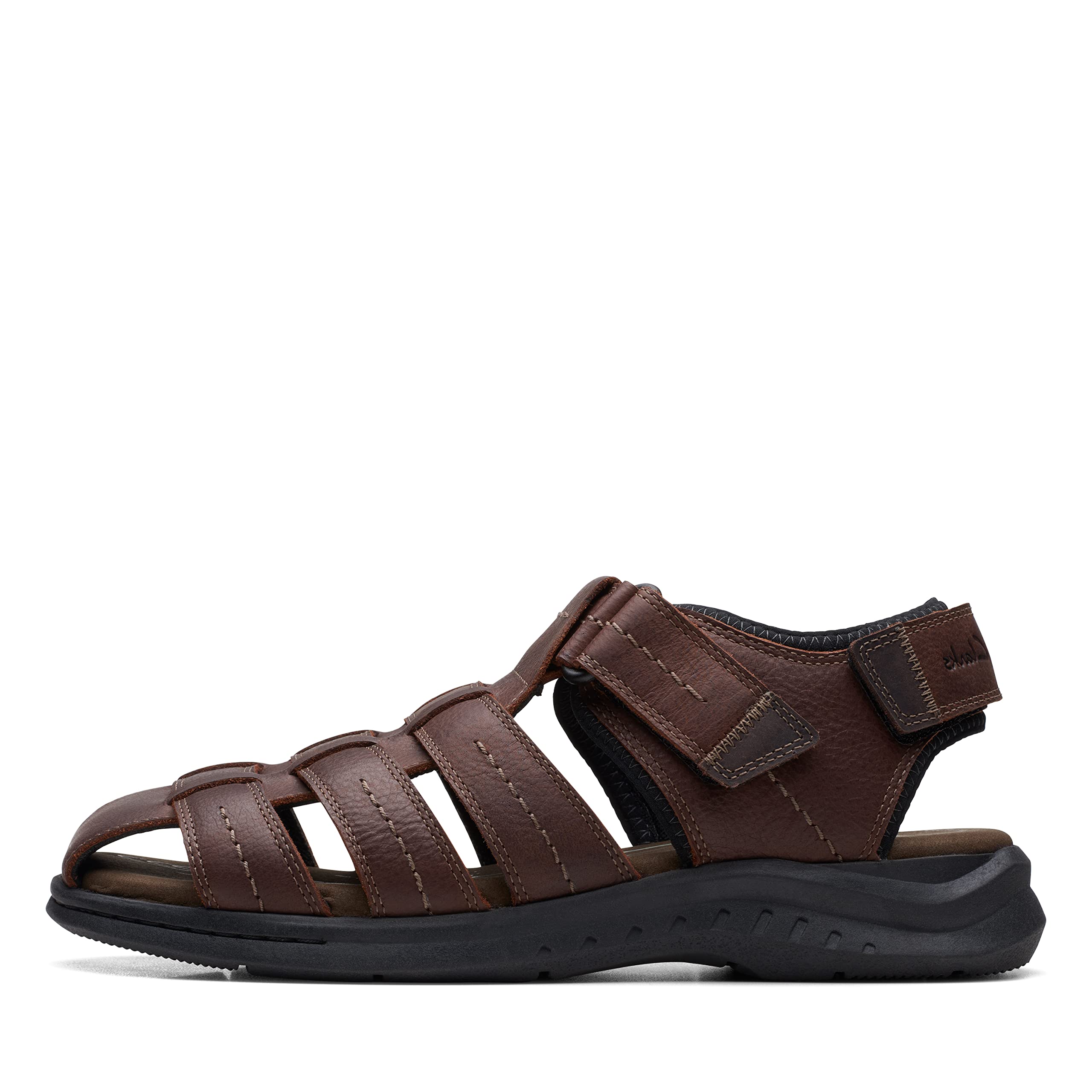 Clarks Men's Walkford Fish Flat Sandal Black Tumbled Leather 13 for ...