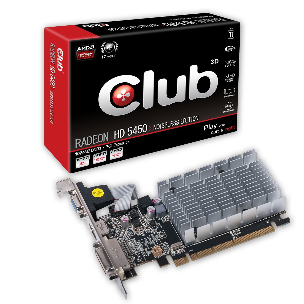 CLUB3D Radeon HD 5450 Noiseless Edition Radeon HD5450 1GB GDDR3 - Tarjeta gráfica (Radeon HD5450 ...