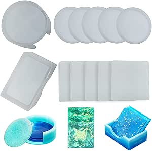 Amazon.com: Livewell Prime 12Pcs Coaster Molds for Epoxy Resin – Square & Round Silicone Molds ...