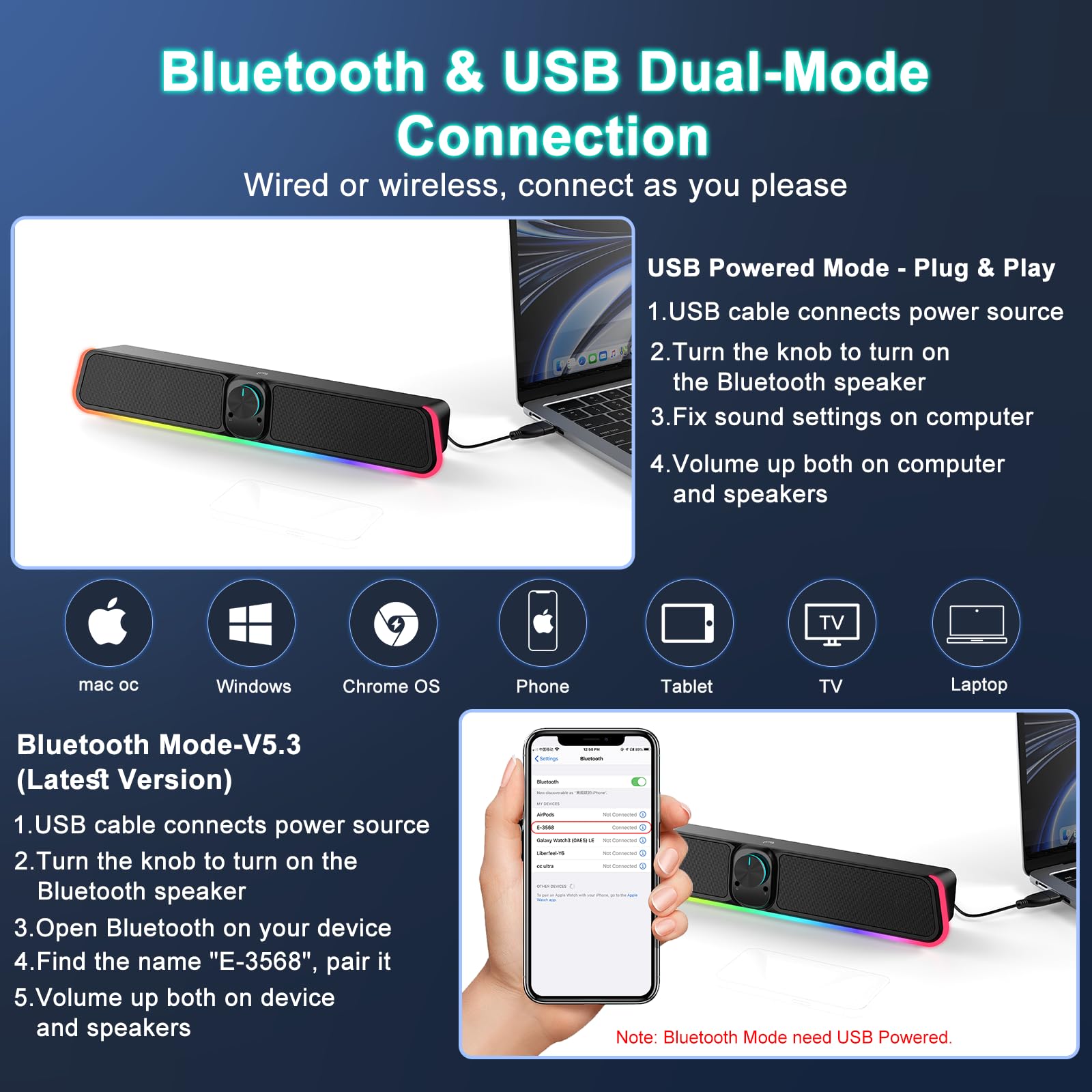 Mua Computer Speakers - Wired USB Powered Bluetooth Computer Sound Bar ...