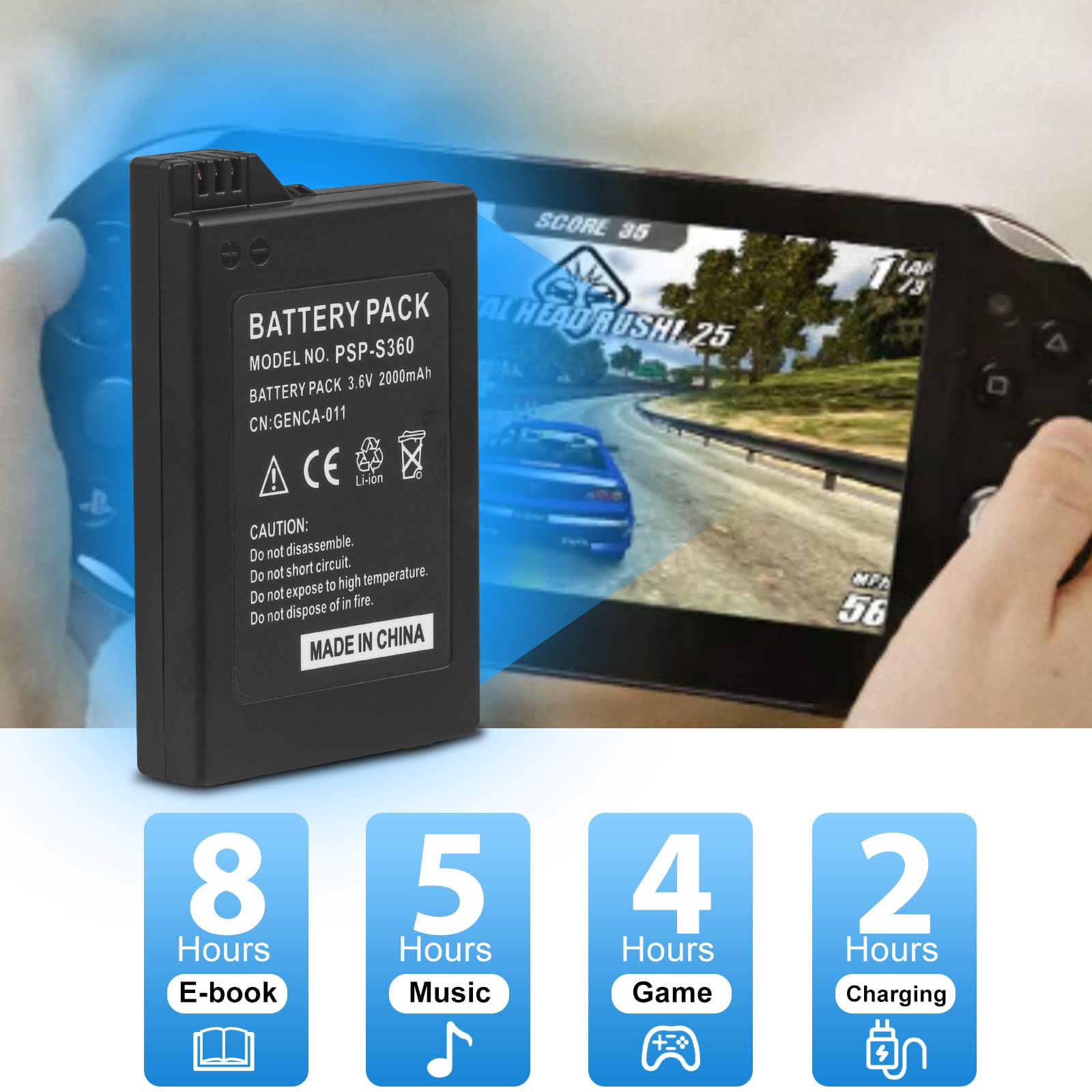 Mua PSP 2000/3000 Battery, 2000mAh 3.6V Lithium Ion New Upgrade High ...