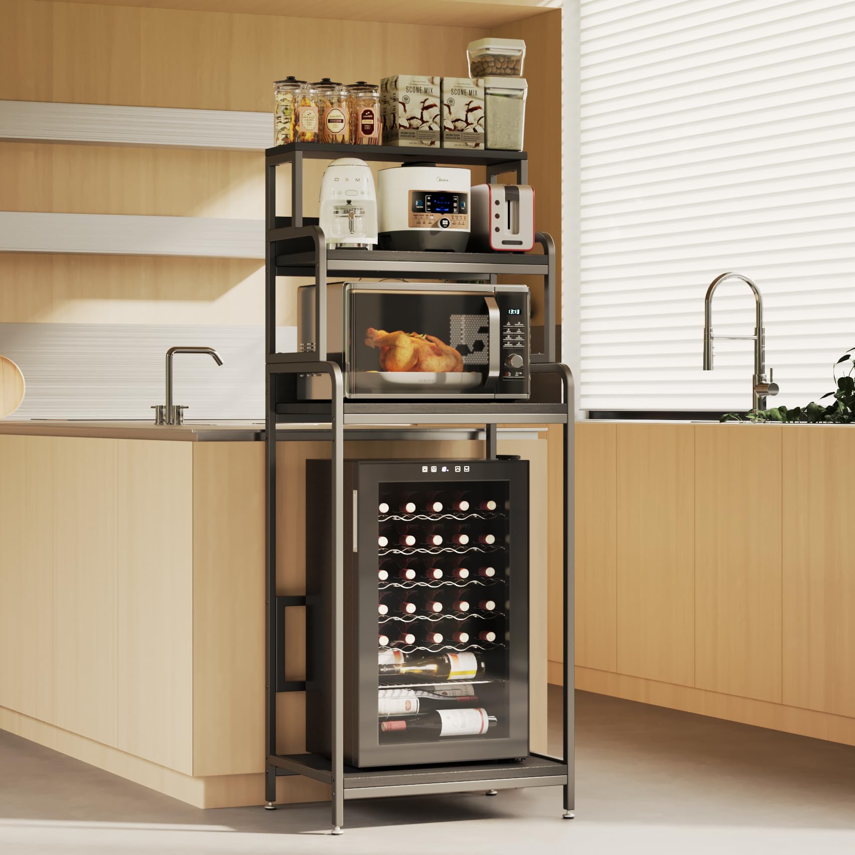 COCOLUCKY 4-Tier Mini Fridge Stand with Storage,Mini Fridge Cabinet ...