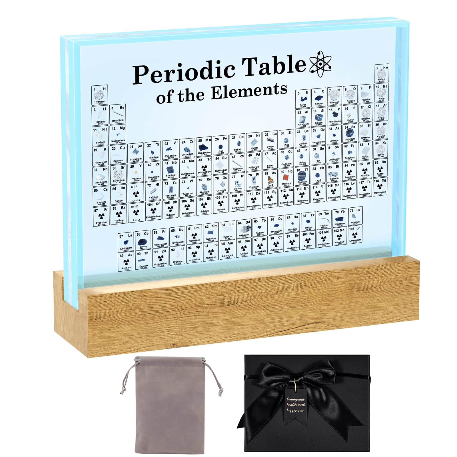 ZXMOTO Periodic Table with Real Elements Inside, Acrylic Periodic Table with Colorful LED Lights ...