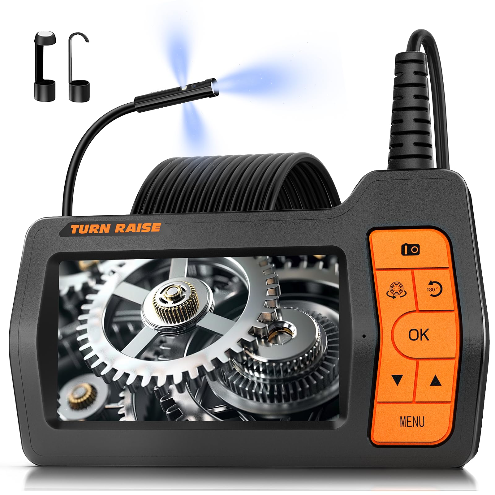 Triple Lens Endoscope Camera with Light, 5" IPS Screen Industrial ...