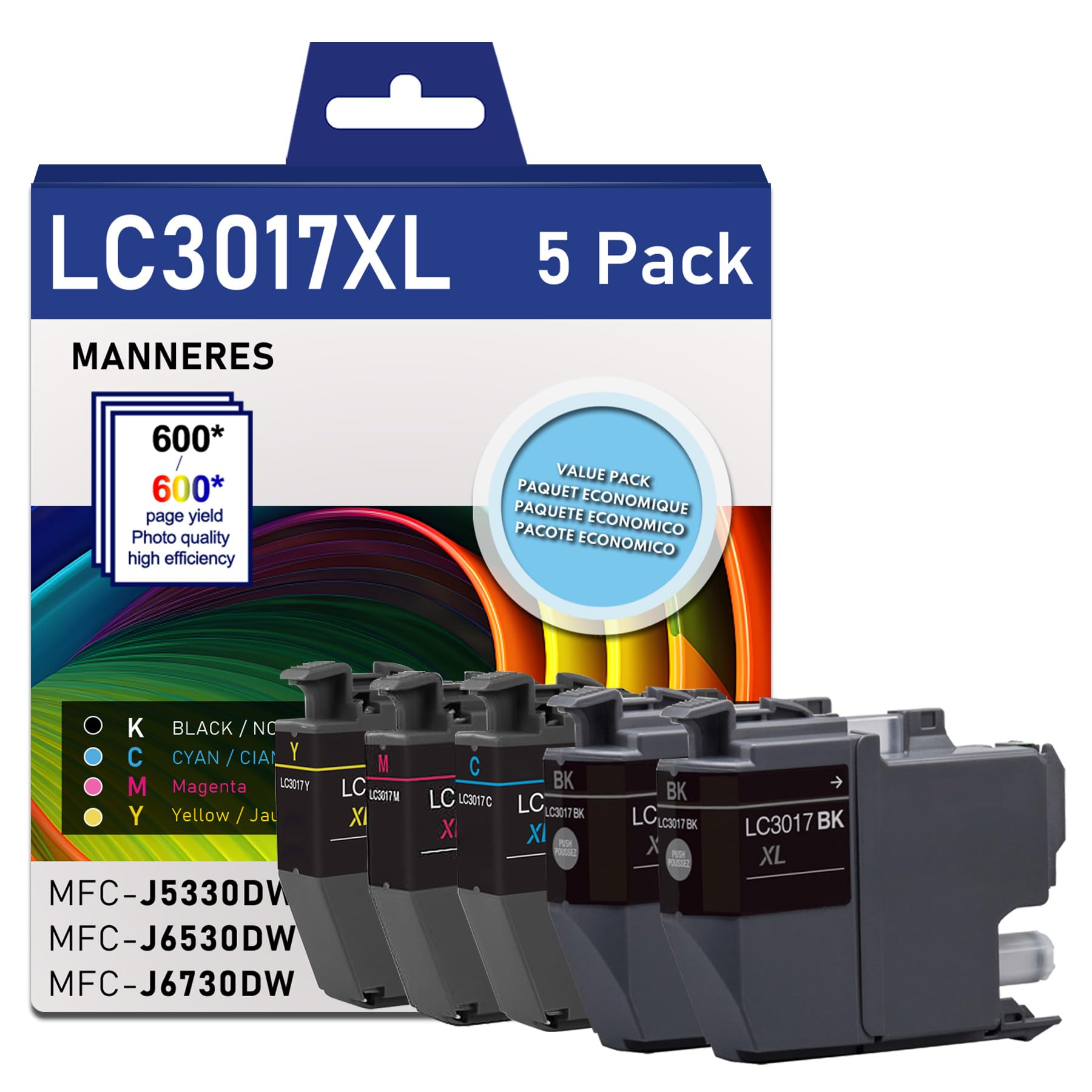 LC3017XL BK/C/M/Y High Yield Ink Cartridges (5-Pack, 2 Black, 1 Cyan, 1 ...