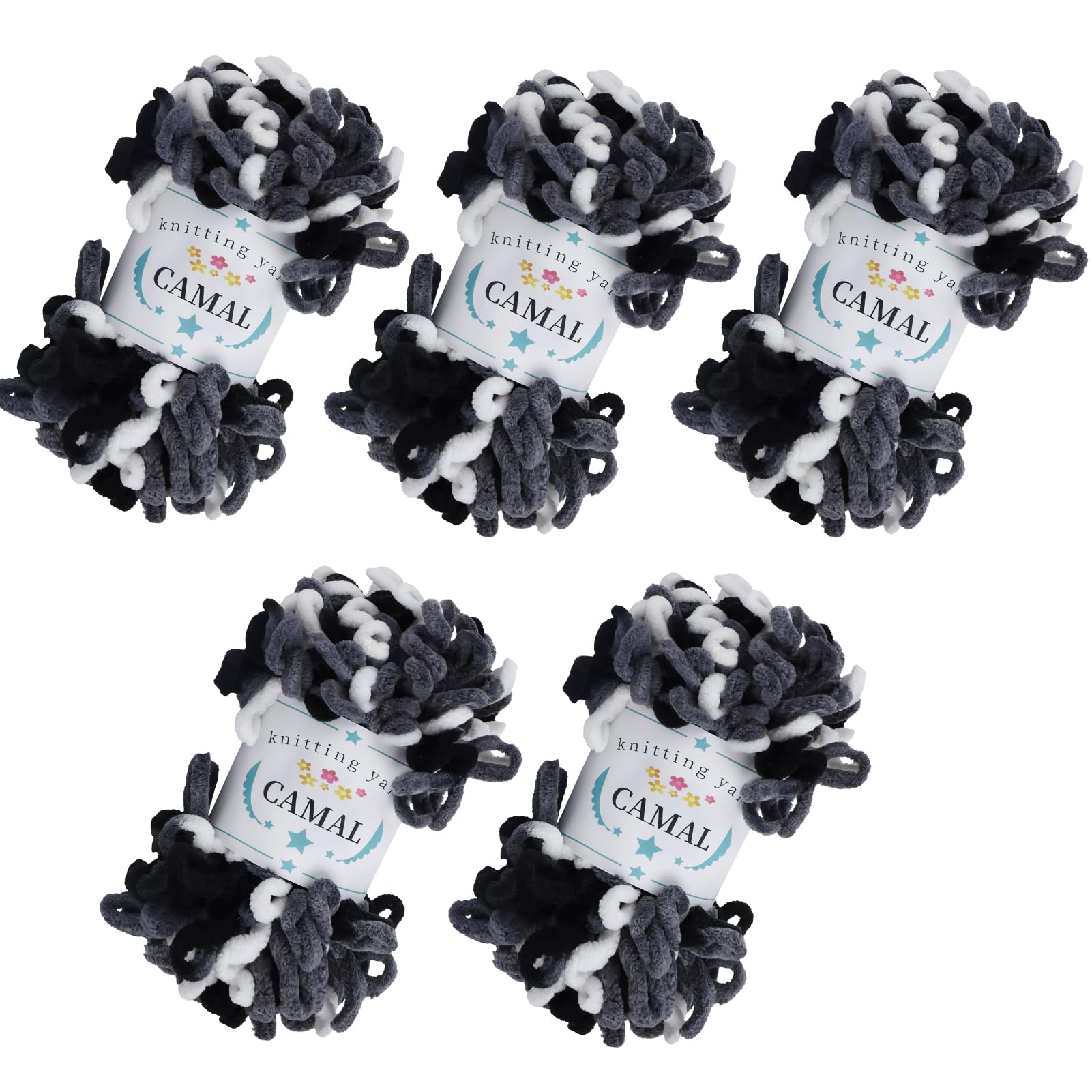 CAMAL 5 Pack Loop Yarn for Finger Knitting Soft Fluffy Finger Rainbow ...