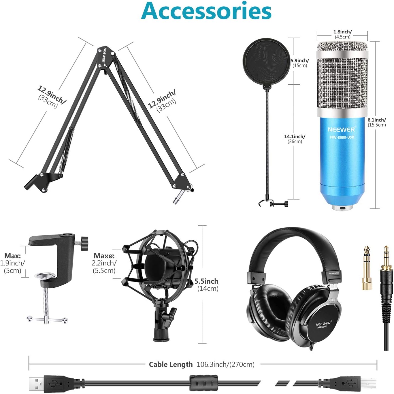 Neewer USB Microphone Kit 192KHz/24Bit Plug&Play Cardioid Condenser Mic ...