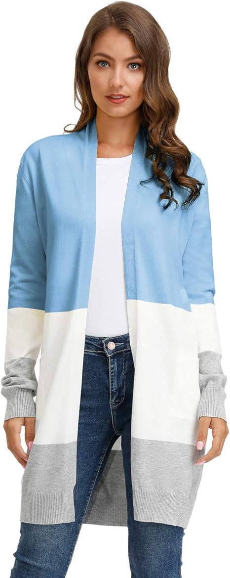 Suéter elástico Azul Mujer Cardigan Manga Larga Casual Primavera ...