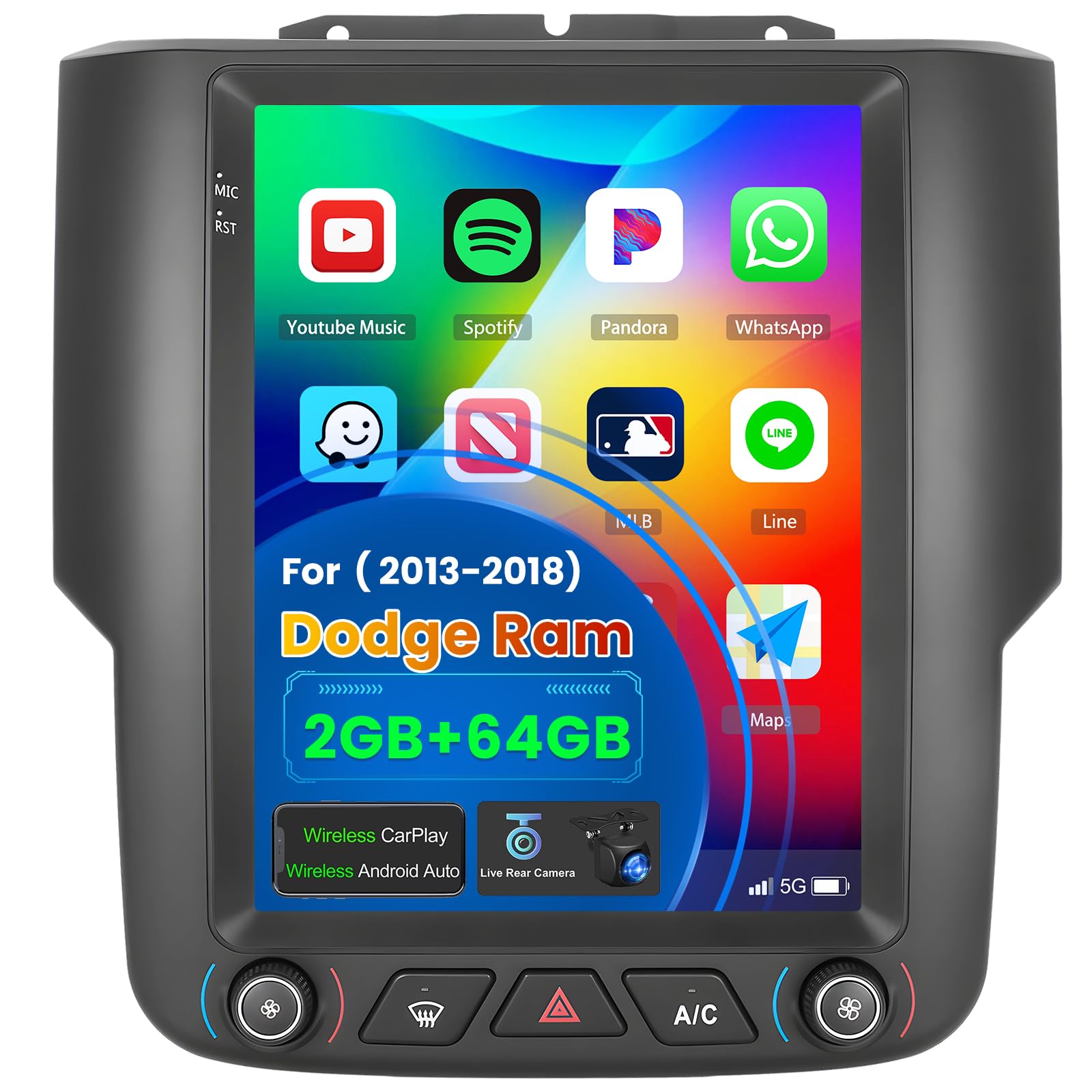 Fuluku 2+64GB for Dodge RAM 1500 2500 3500 2013-2018 (for Auto A/C ...