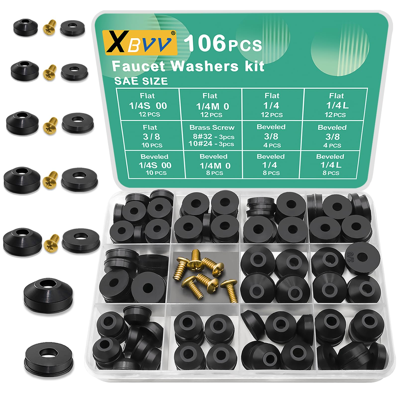 XBVV 106 PCS Faucet Washer Assortment Kit with Assorted Flat and ...