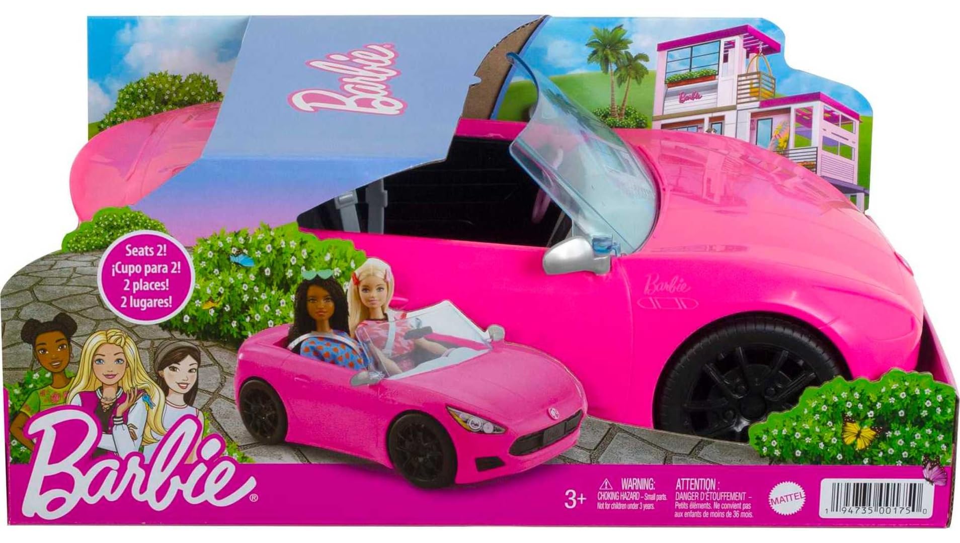 Mua Barbie Toy Car, Bright Pink 2-Seater Convertible with Seatbelts and ...