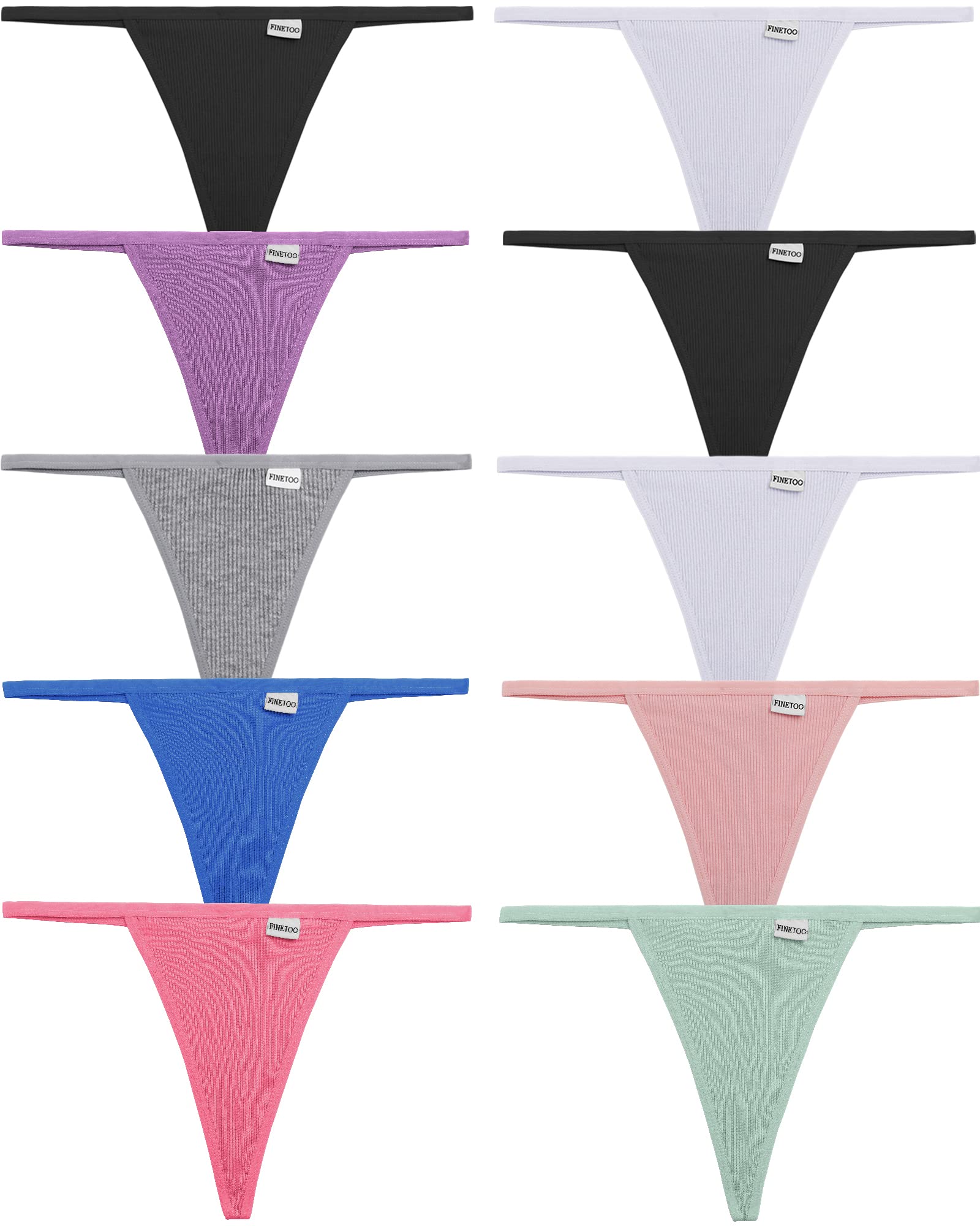 FINETOO 10 Pack G-String Thongs for Women Cotton Panties Stretch T-back ...