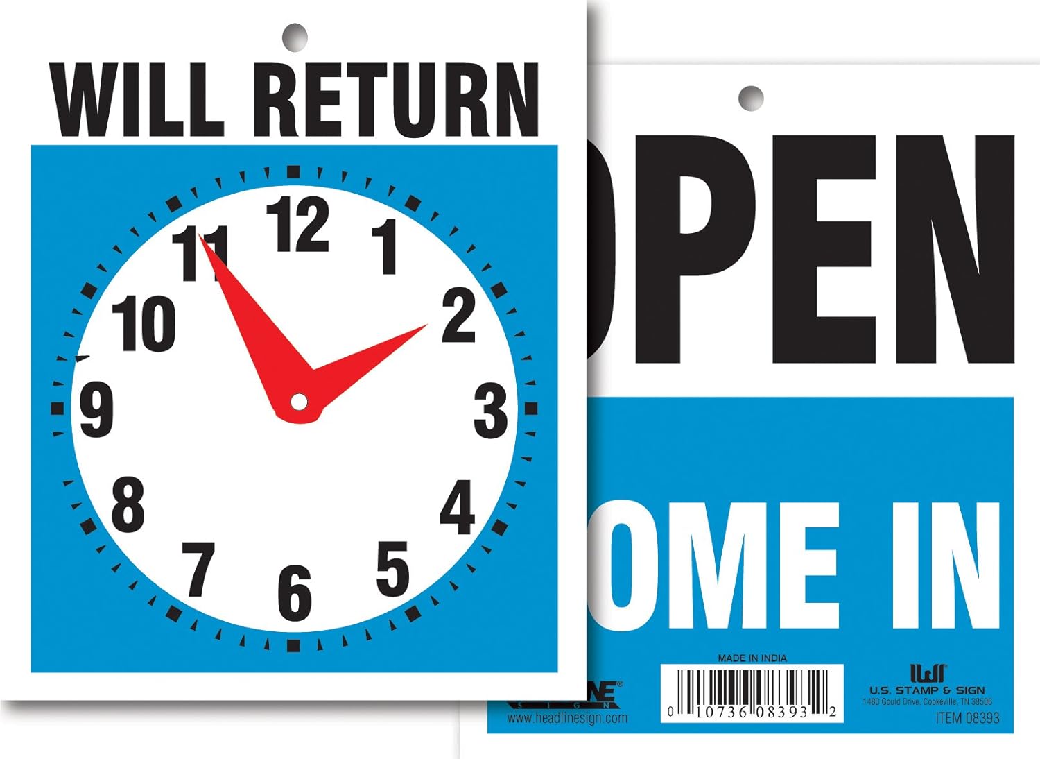 Headline Sign 9381 Double-Sided Open/Will Return with Clock Hands, 5 ...