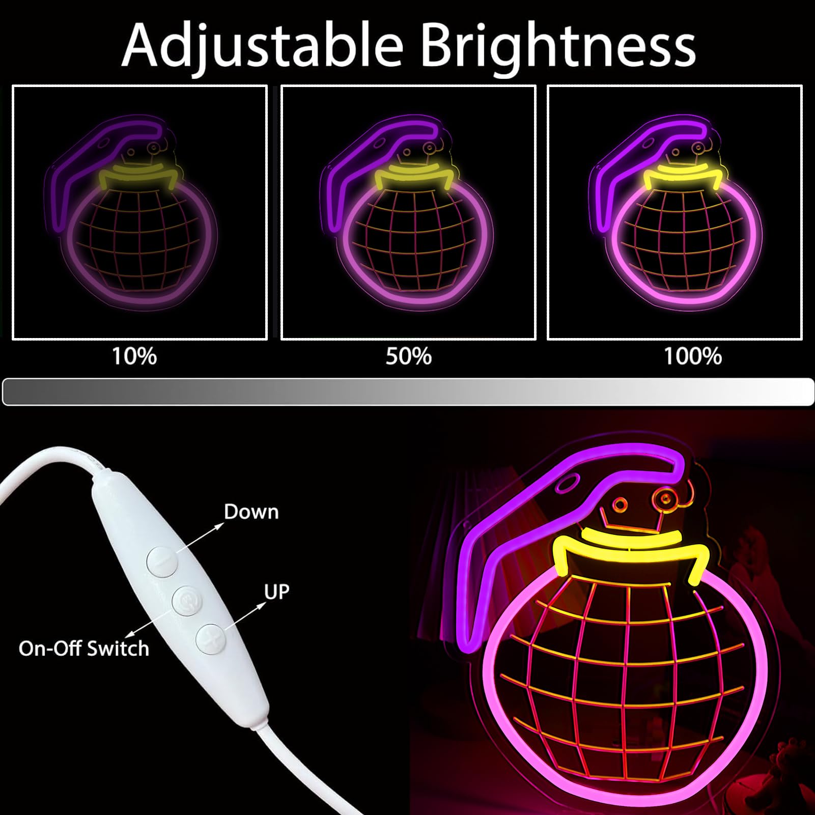 LmprintNook Boogie Bomb Neon Signs For Wall Decor, Dimmable Fortnight ...