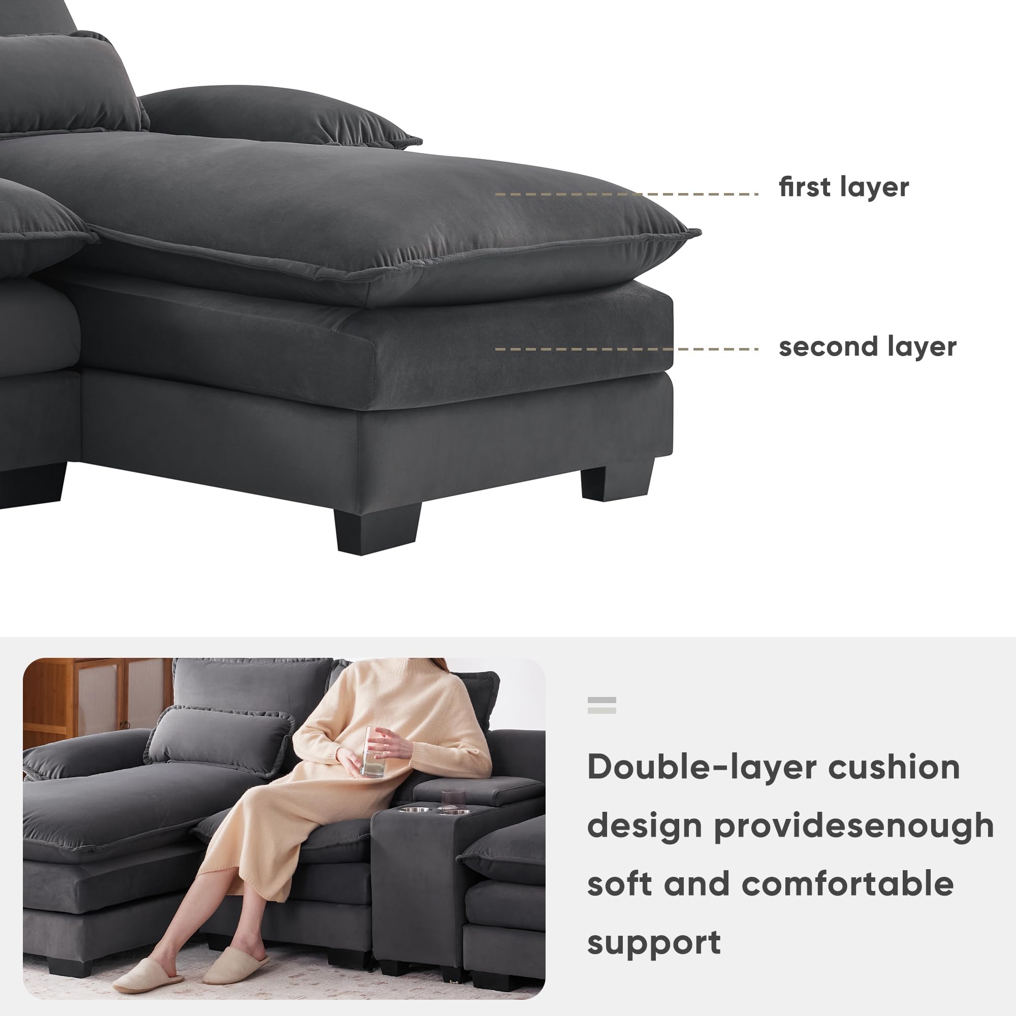 Deep Seat Oversized Modular Sectional Sofa With Double Chaise Lounge ...