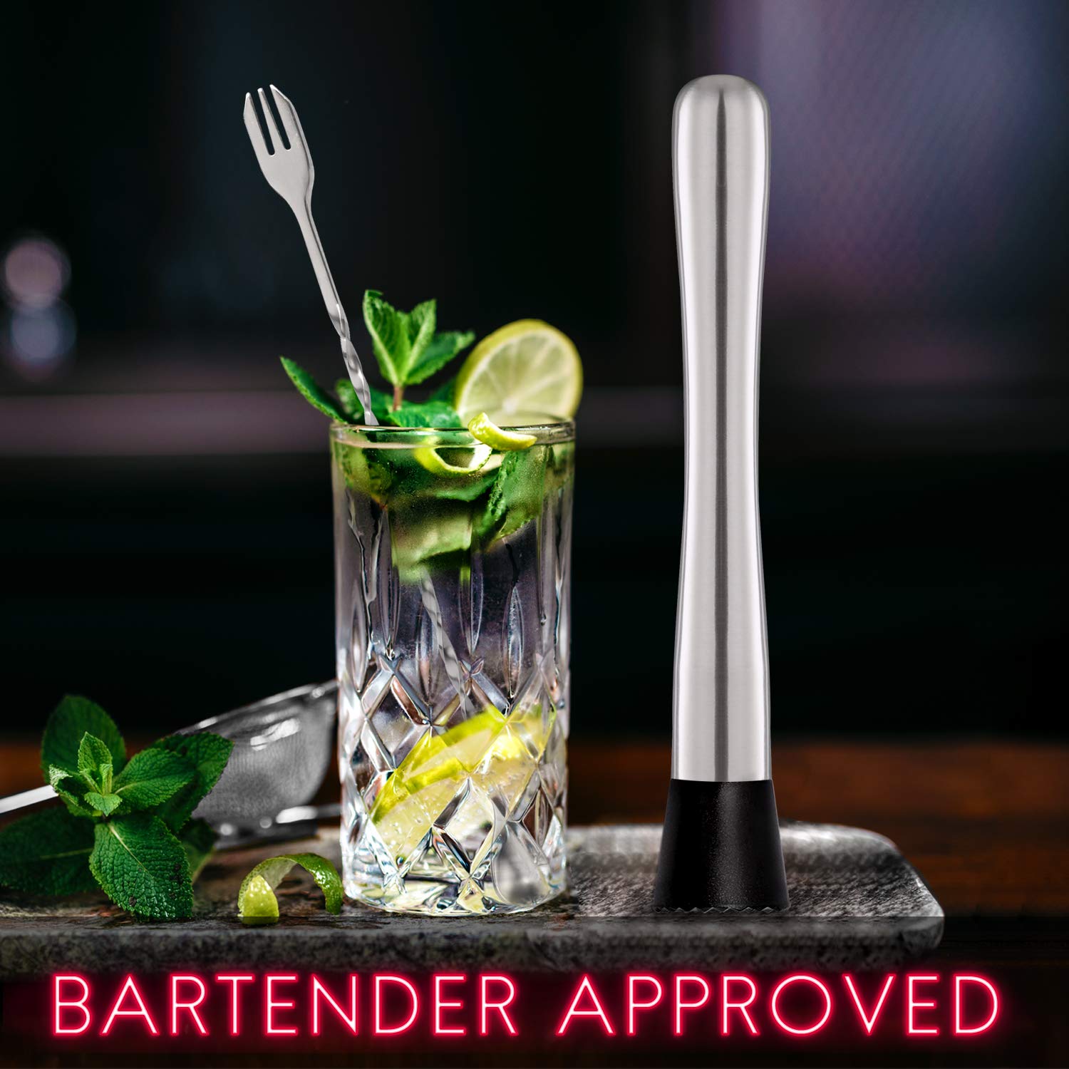 Mua Hiware 10 Inch Stainless Steel Cocktail Muddler and Mixing Spoon ...