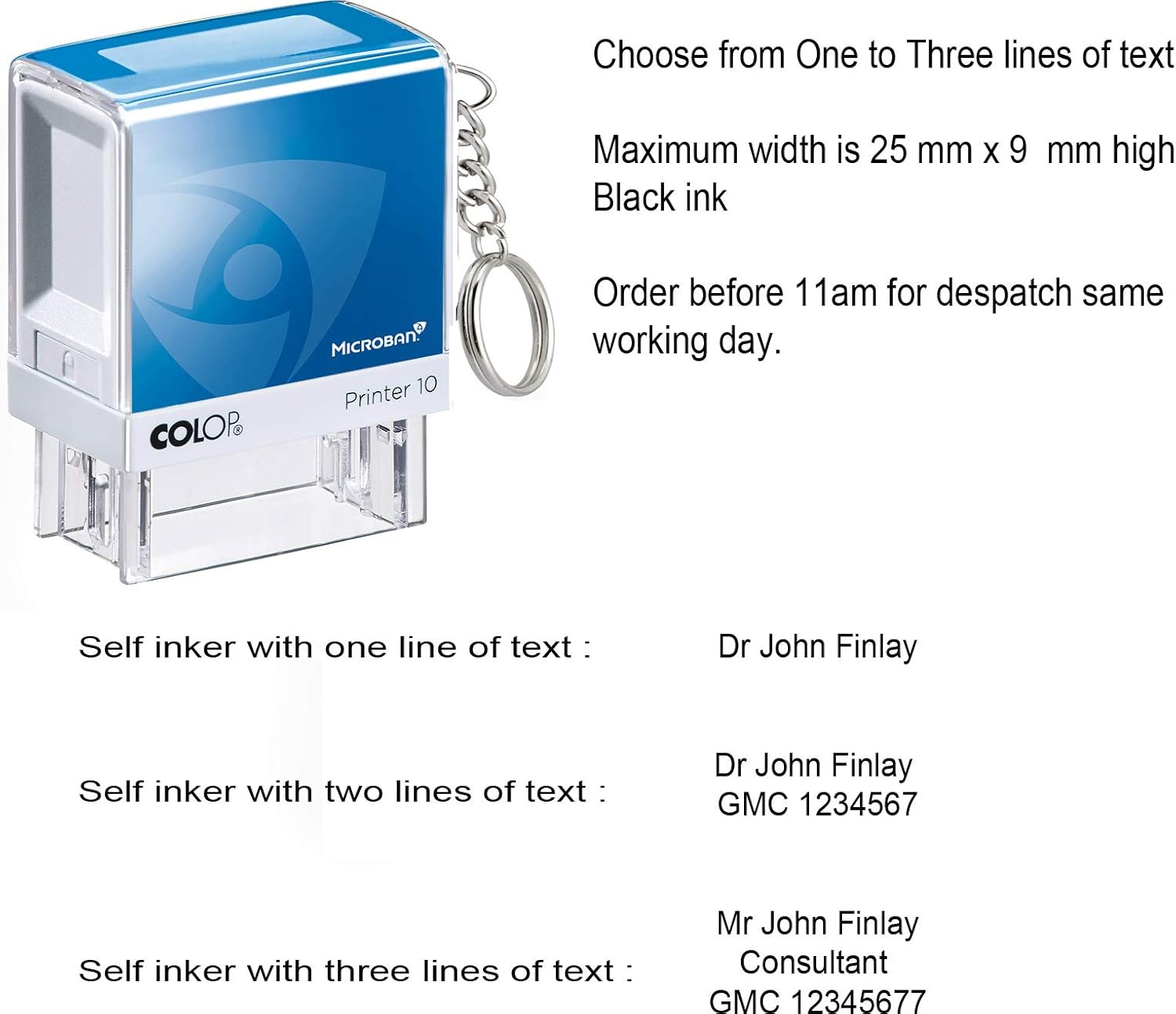 NHS Self Inking Stamp with Keyring for Name and GMC/NMC Number for Doctors, Nurses, Dentist ...