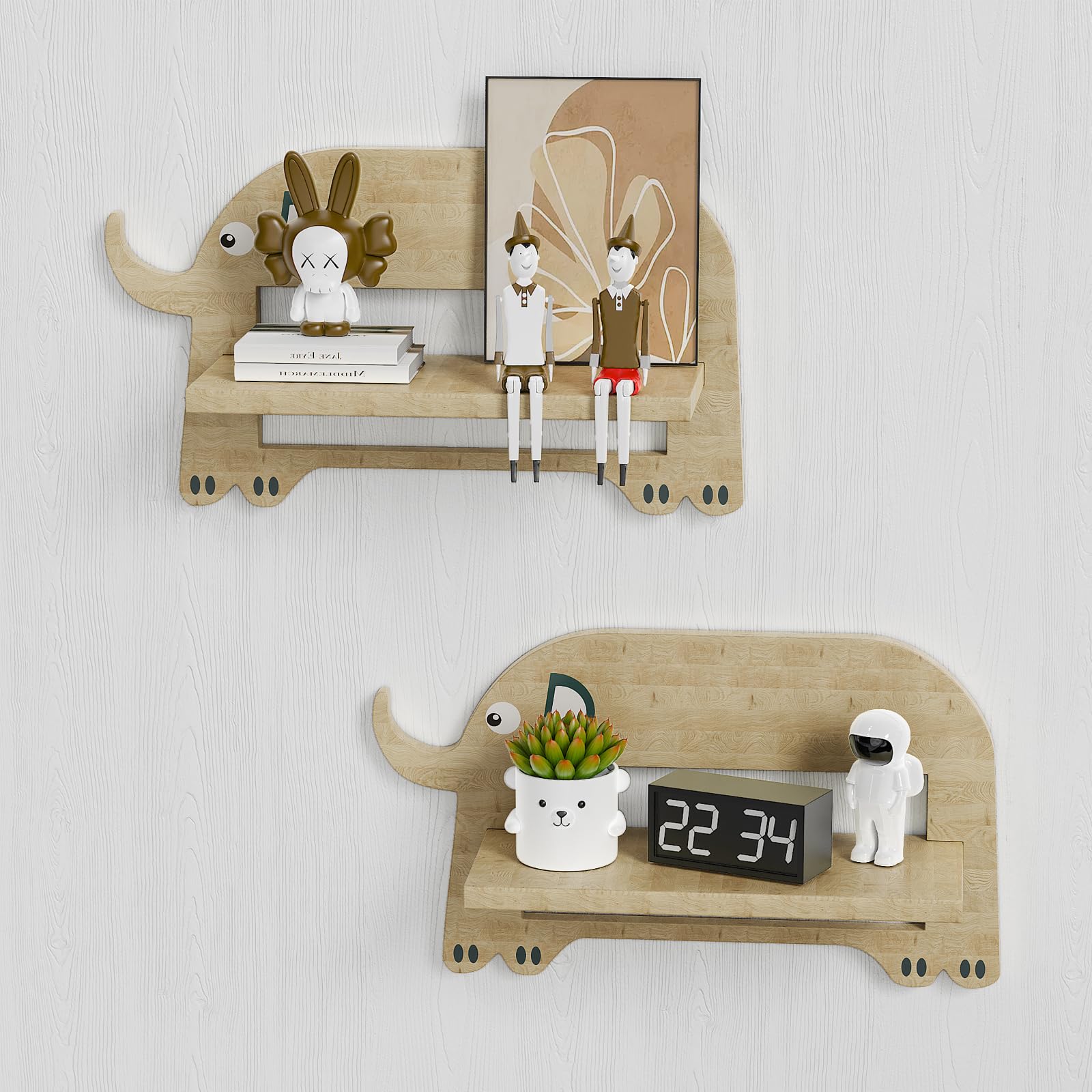 Nursery Bookshelf, Floating Bookshelf (Set of 2), Elephant Shape ...