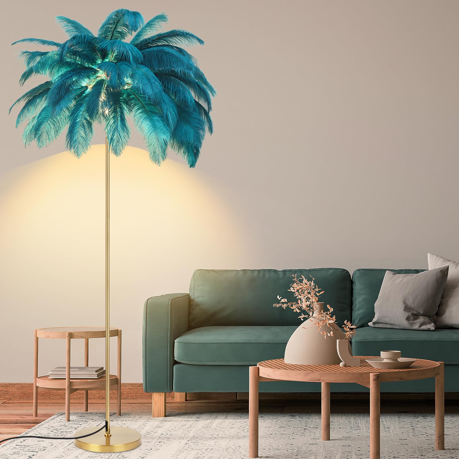 Hzacye Feather Lamp, Natural Ostrich Feather Floor Lamp for Living Room ...
