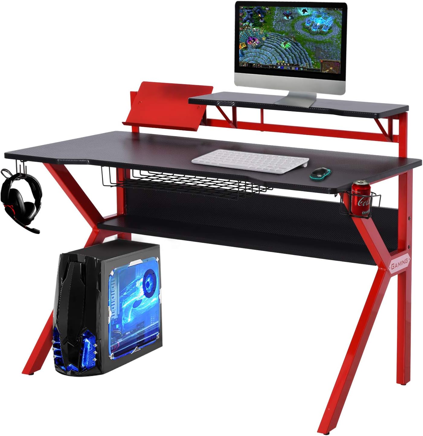 HOMCOM Gaming Desk Computer Table Stable Metal Frame Adjustable Feet w ...