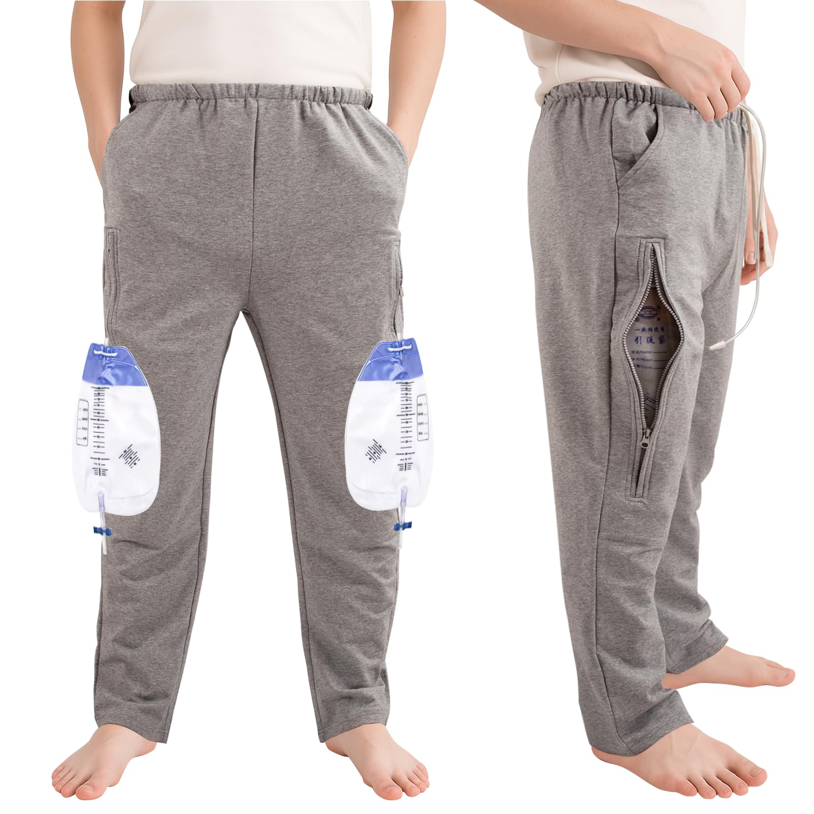 Urine Bag Holder Pants with Zippered Pockets, Nephrostomy Bag Holder ...