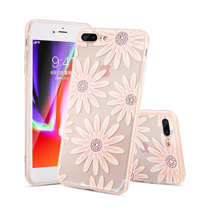 iPhone 8 plus Funda, iPhone 7 plus Funda, pedora rosa flor TPU caso ...