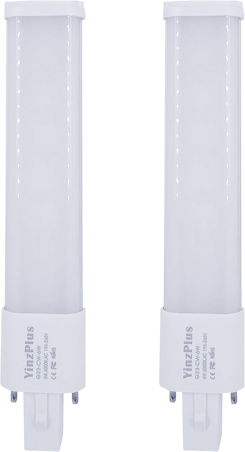 YinzPlus Pack de 2 G23 LED Bombilla 6 Watt Blanco Frío 6000K 600 ...