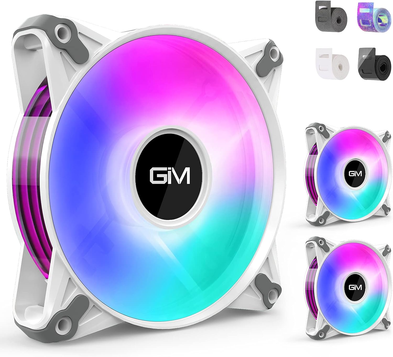 PWM RGB Case Fans, GIM White 120mm 3 Pack DIY PC Fan, Quiet Computer ...