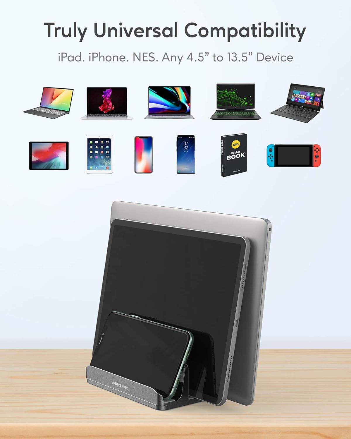 Vertical Laptop Stand – AboveTEK – 3 Slots for Computer, Tablet, Phone ...