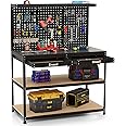 Goplus 48" x 24" Workbench, Heavy-Duty Work Table with 3 PCS Pegboard ...