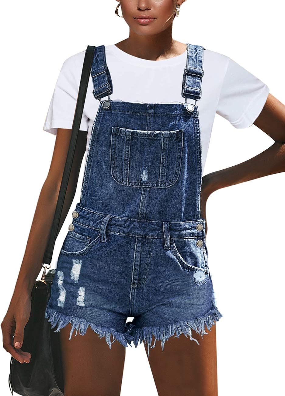 Amazon.com: Vetinee - Overol corto clásico de mezclilla con tirantes ...