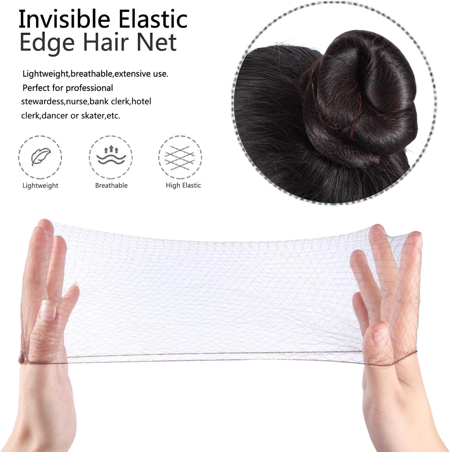 Hair Nets Invisible Elastic Edge Mesh and U Shaped Pins Set, 50 Pieces ...