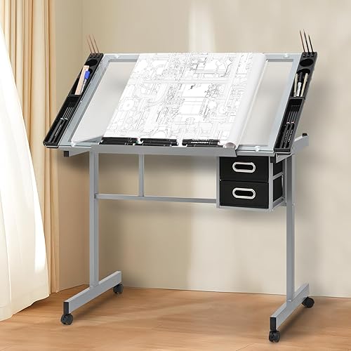 SFIHOME Adjustable Drafting Table & Stool Set, Art Desk with Additional ...