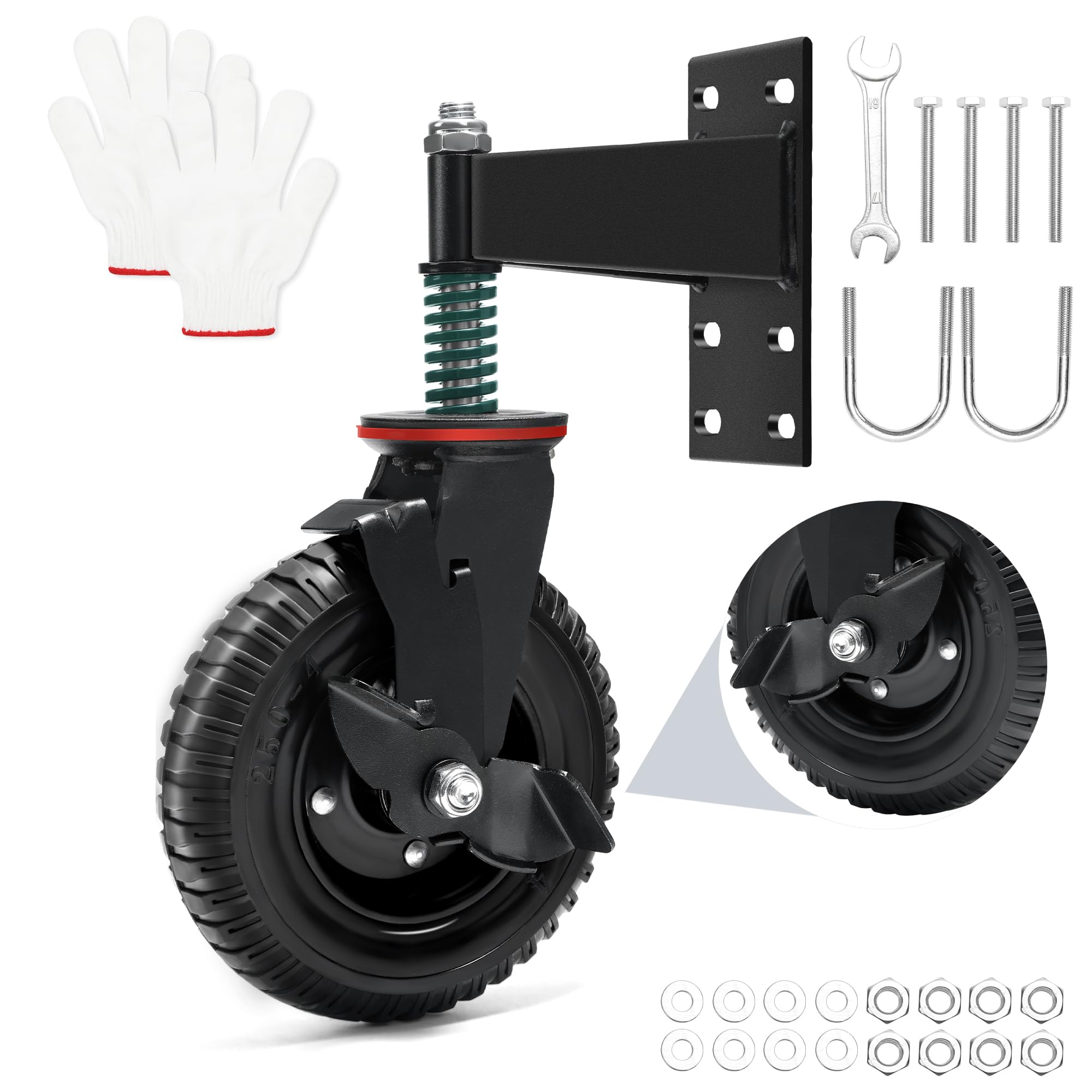 Aukivon 8 Inch Gate Wheel with Brake, Heavy Duty Gate Wheels, 360 ...