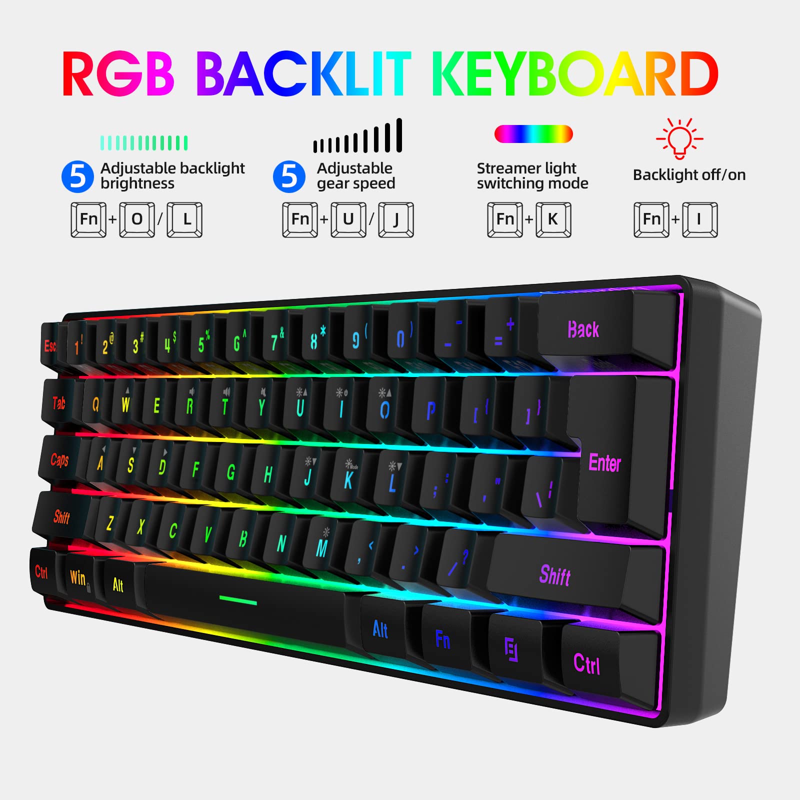 Mua DGG K60 61 Keys RGB Backlit 60% Wired Gaming Keyboard, Ergonomic ...