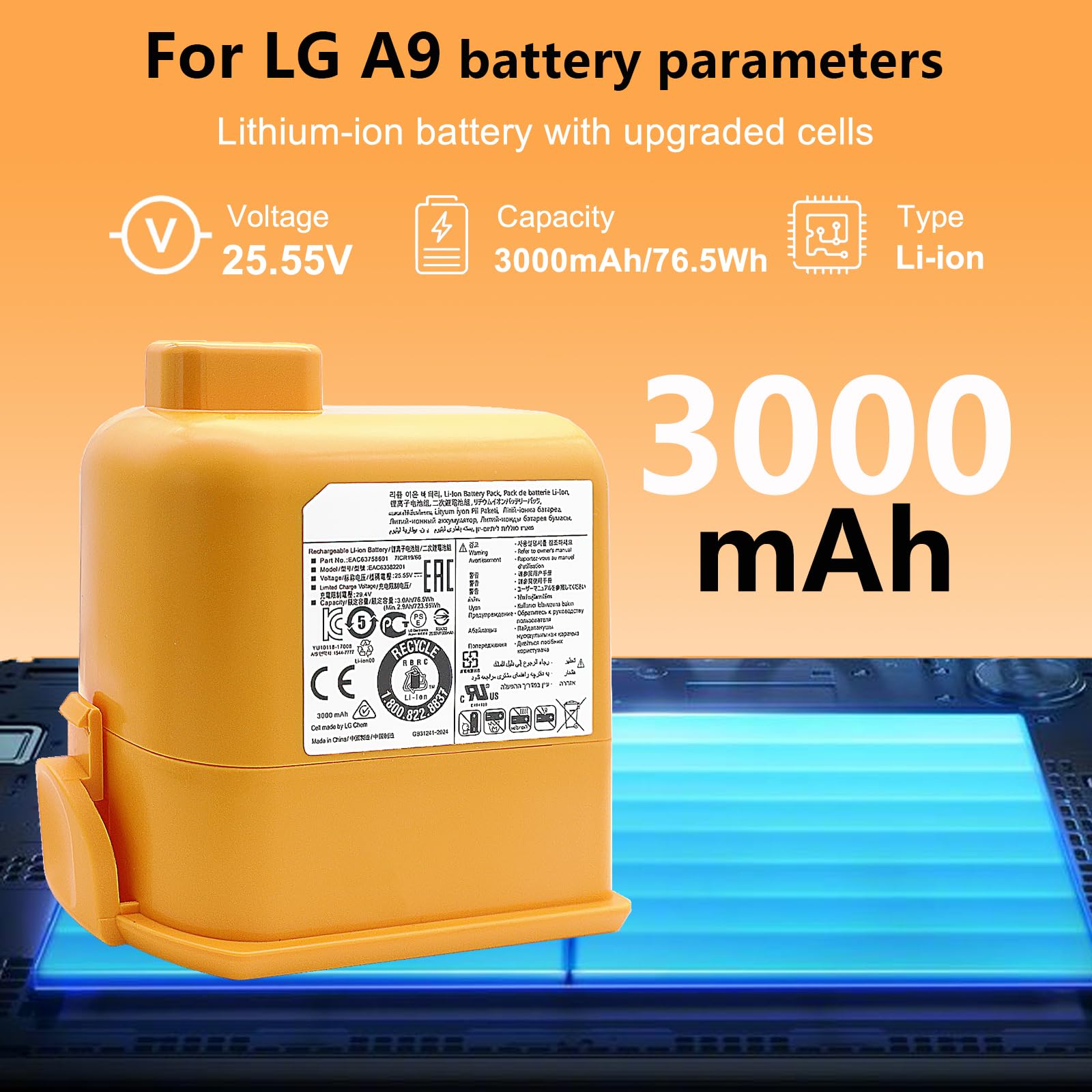 Lcenerga 3000mAh For LG Vacuum Battery Replacement For LG Cord Zero A9 ...