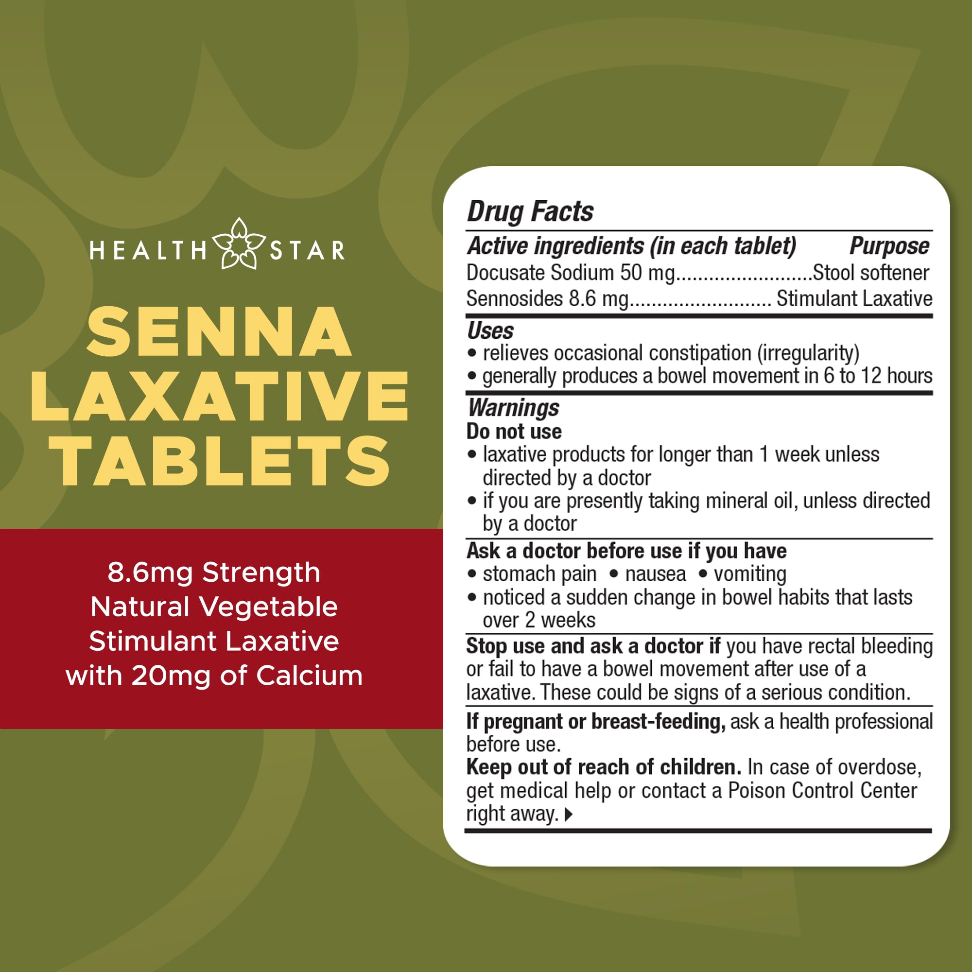Mua Health Star Docusate Sodium with Senna Tabs, 50mg / 8.6mg, Laxative ...