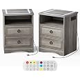 Amazon.com: Nightstand with Strip Lights,USB Outlets Set of 2, Night ...