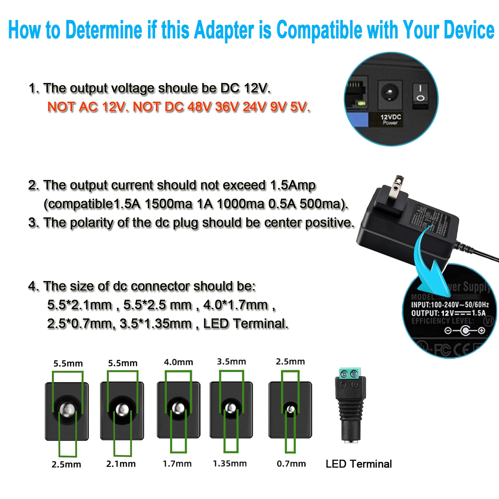 Mua 12V 2A DC Power Supply AC Adapter Cord with Switch, 100-240Vac to ...