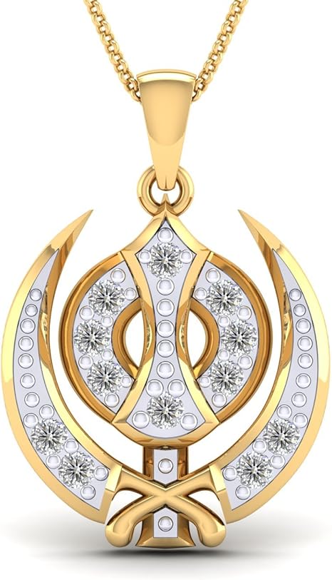 Amazon.com: SwaraEcom 14K Yellow Gold Plated Round CZ Sikh Khanda ...