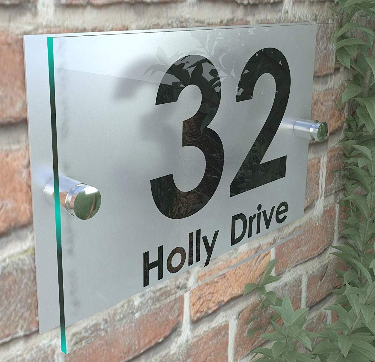 House Sign Modern Glass Effect Acrylic Door Number Name Road Plate ...