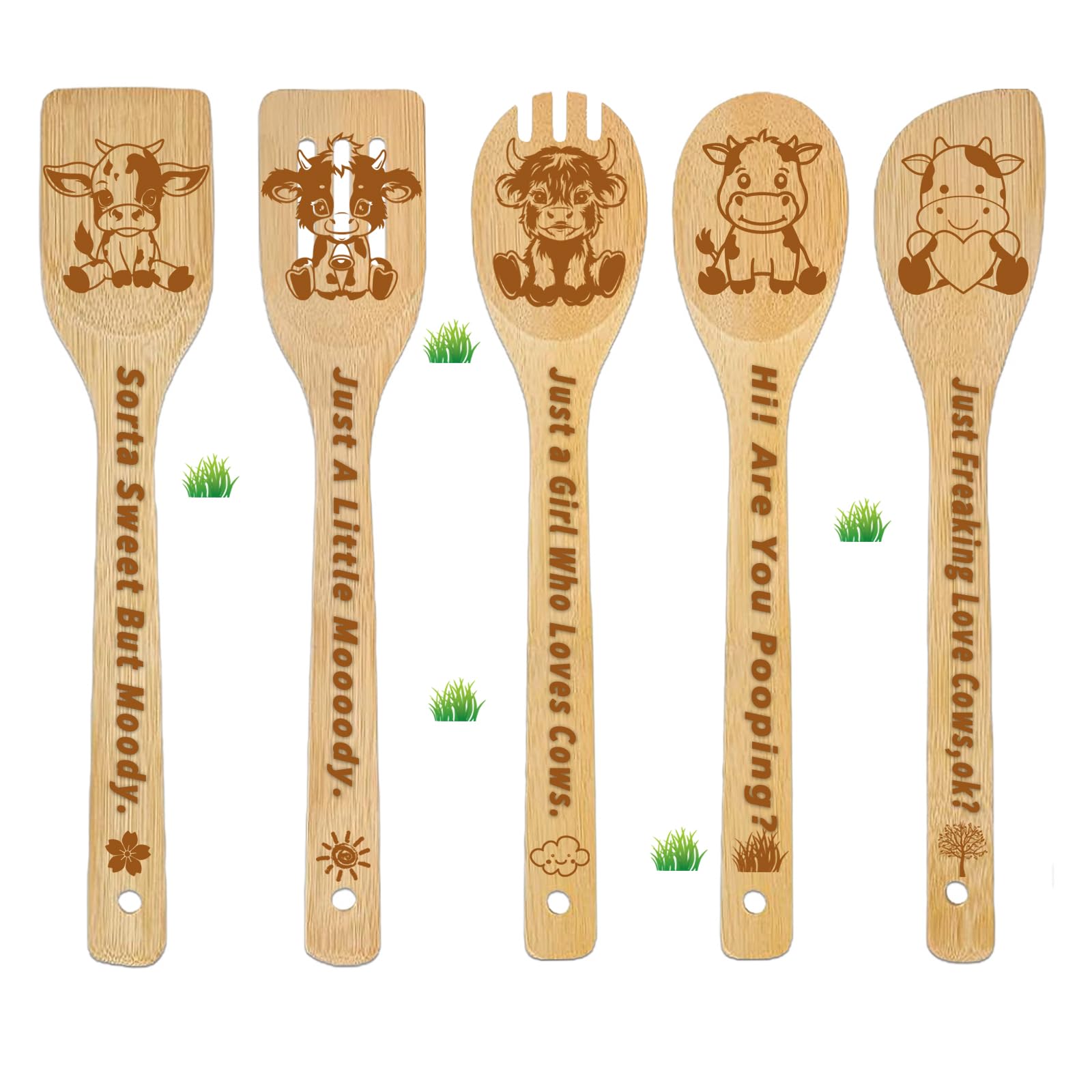 CHACROC Cow Wooden Cooking Spoons 5Pcs, Highland Cow Gifts for Women ...